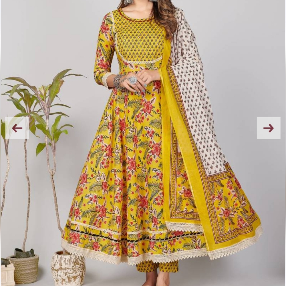 New Ready Made Anarkali Suit Yellow Indian Wear Size … - Gem